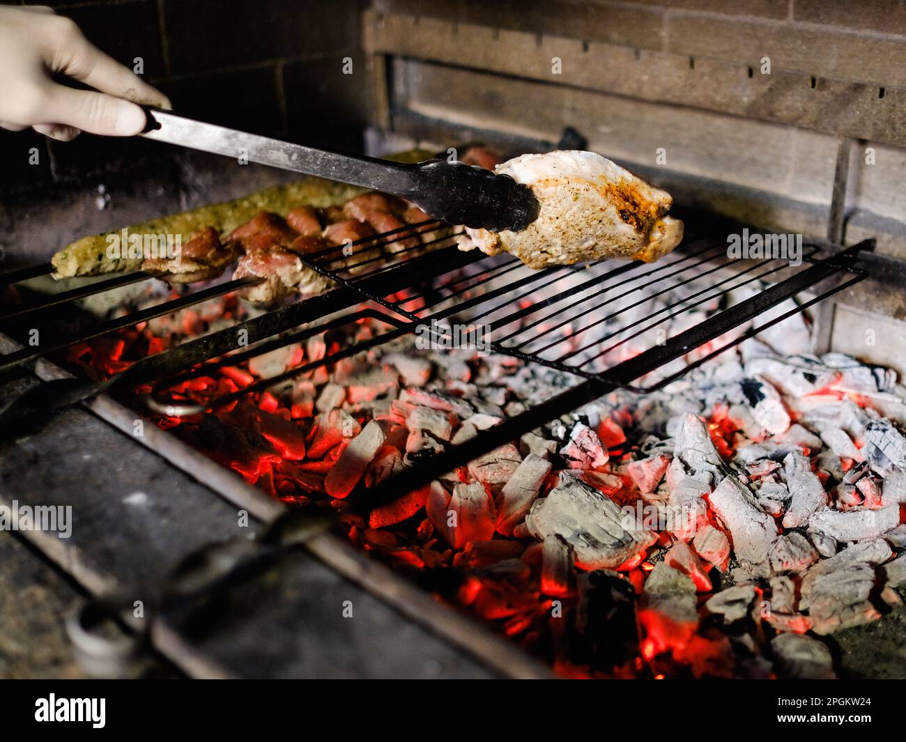 grilled meat bbq charred steak shashlik chef craft Stock Photo - Alamy