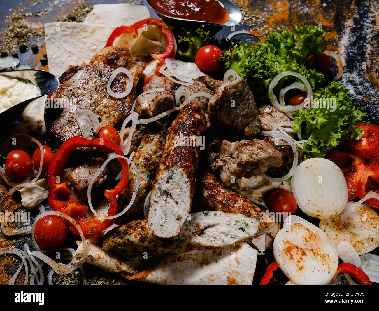 shish kebab shashlik vegetable mix food cuisine Stock Photo - Alamy