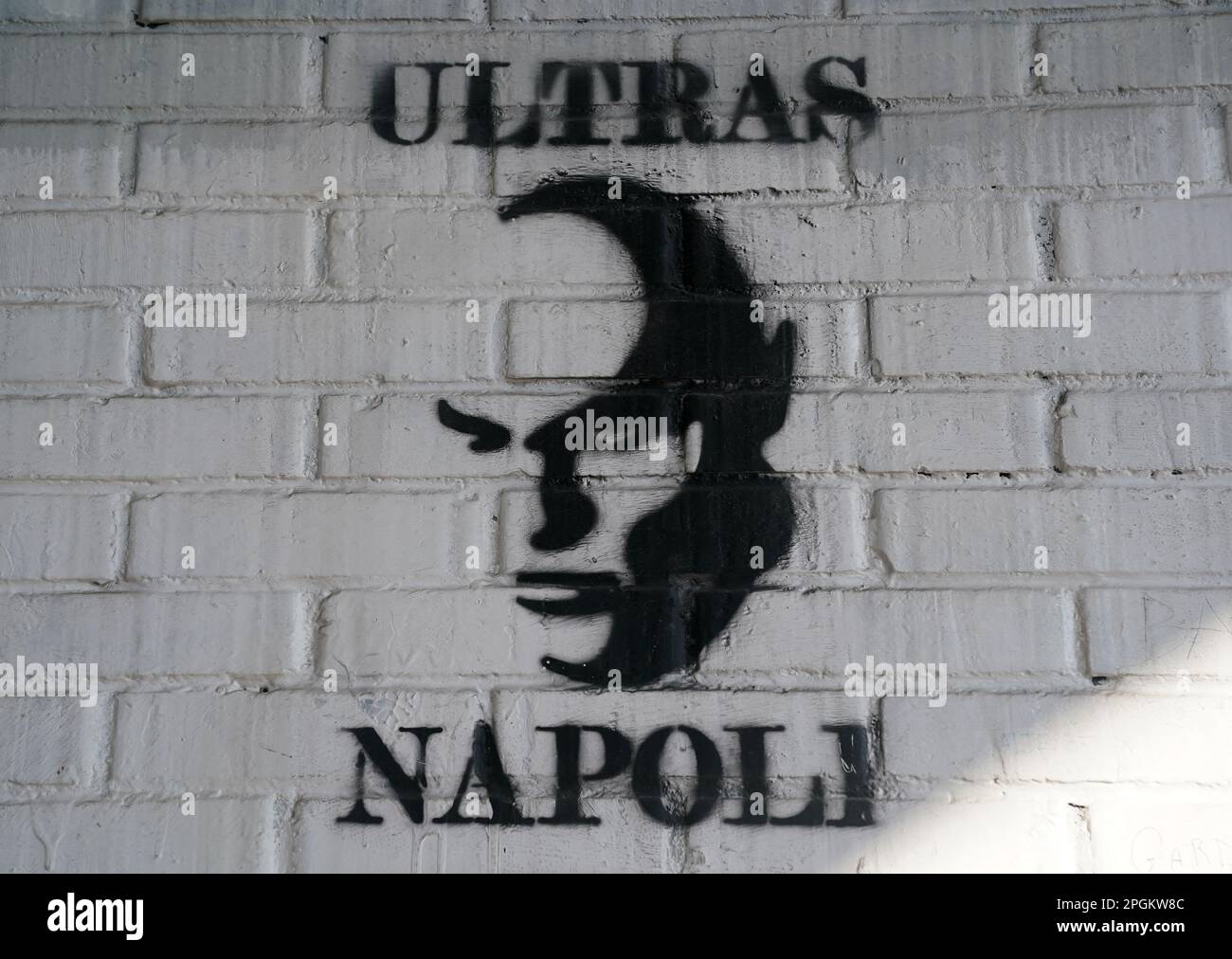 Napoli ultras graffiti is seen on wall near the stadium before the UEFA ...