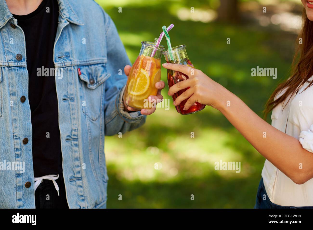 Healthy nutrition. Friends drinking detox tea Stock Photo - Alamy