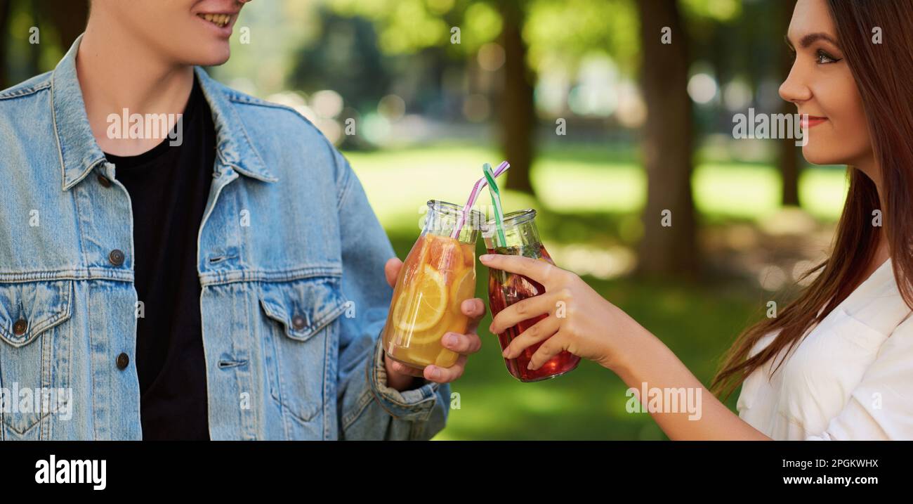Healthy nutrition. Friends drinking detox tea Stock Photo - Alamy
