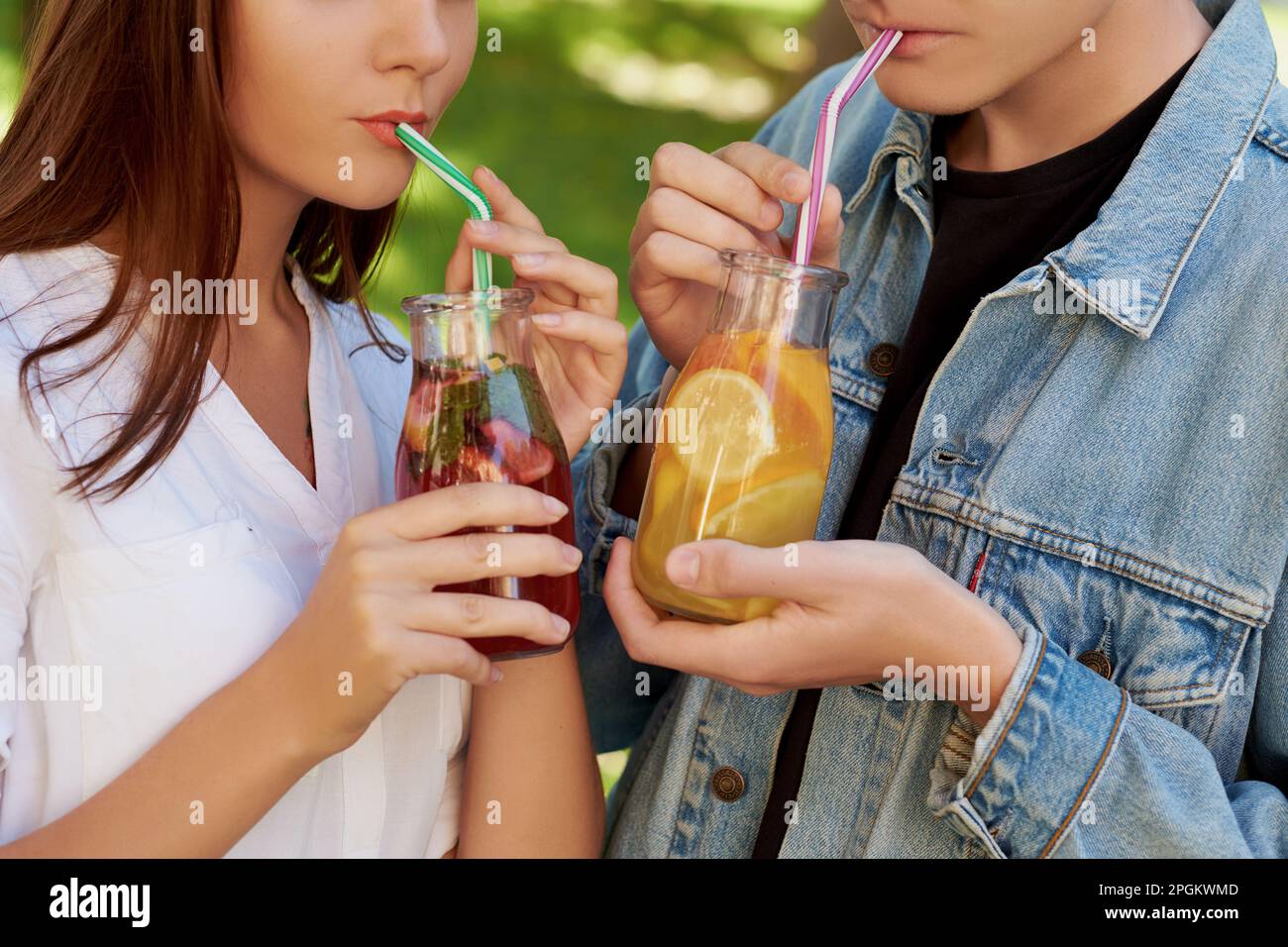 Healthy nutrition. Couple drinking detox tea Stock Photo - Alamy