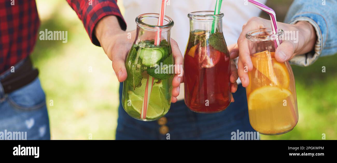 Healthy nutrition. Friends drinking detox tea Stock Photo - Alamy