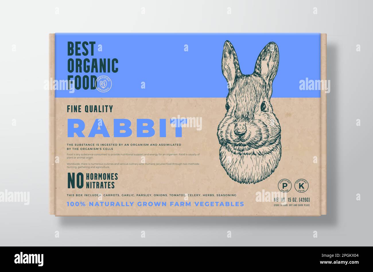 Organic Rabbit Meat. Vector Food Packaging Label Design on a Craft ...