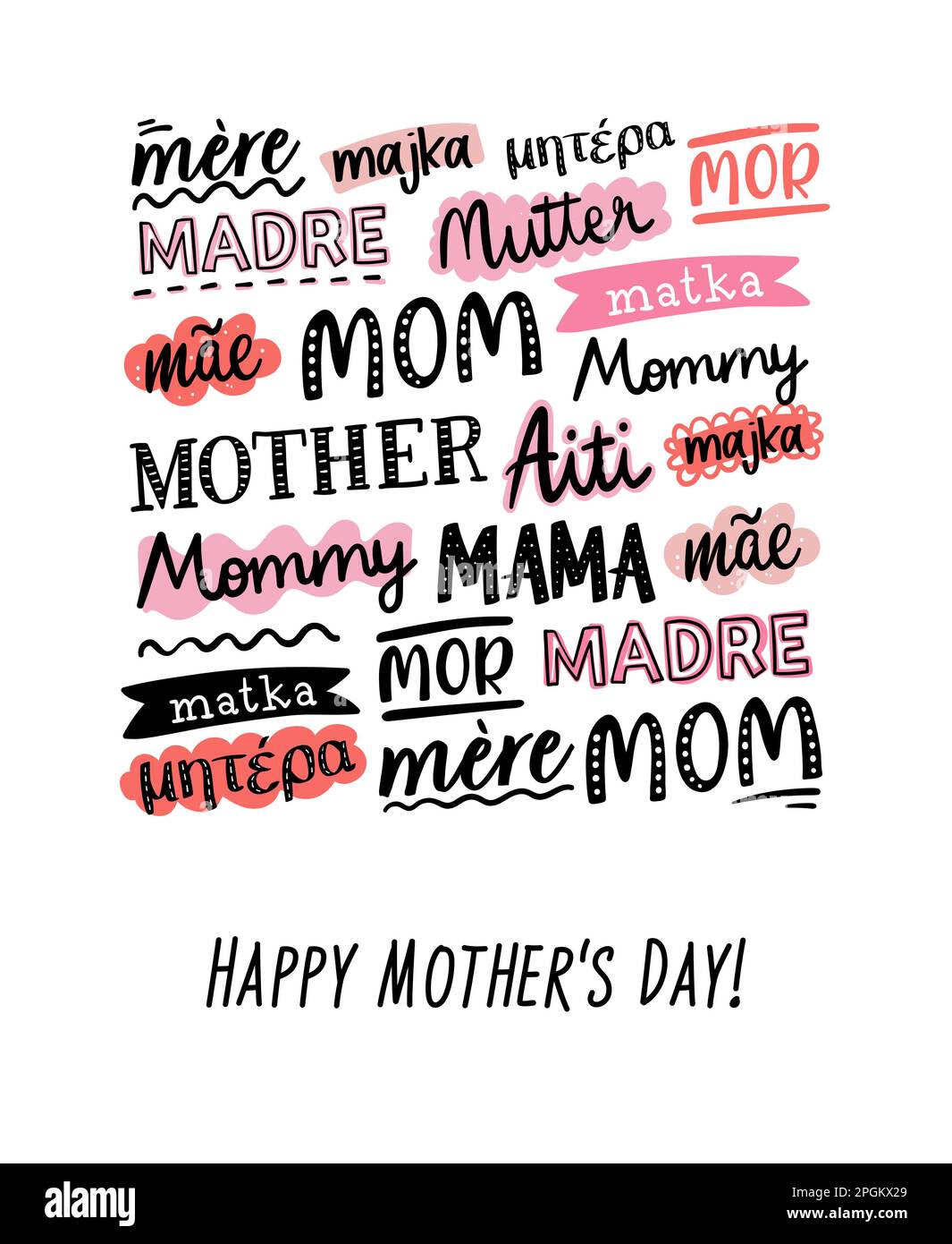 Fun handwritten seamless pattern with the word mother in various ...