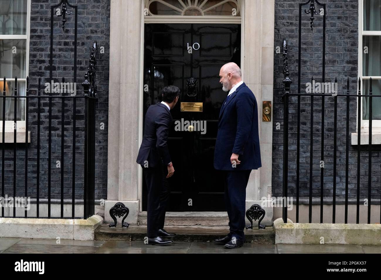 Britain's Prime Minister Rishi Sunak, left, meets his Albanian ...
