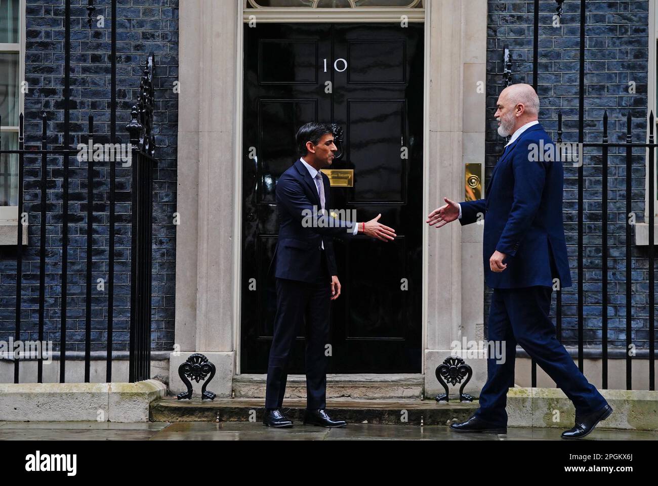 Prime Minister Rishi Sunak (left) welcomes the Albanian Prime Minister ...