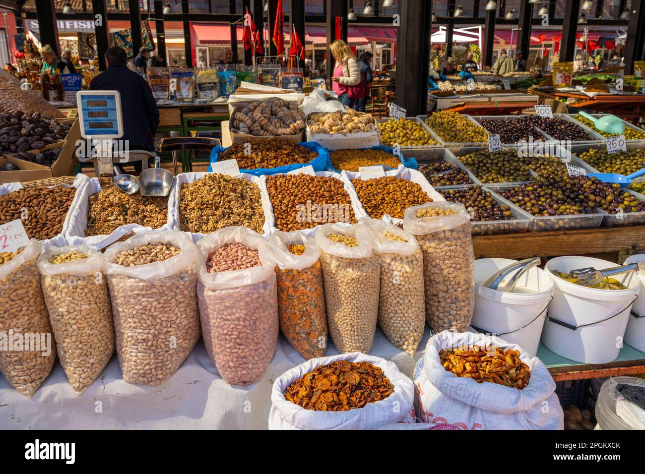 Tirana Albania March 2023 View Of The Stalls In The Covered Market Of Pazari I Ri In The City