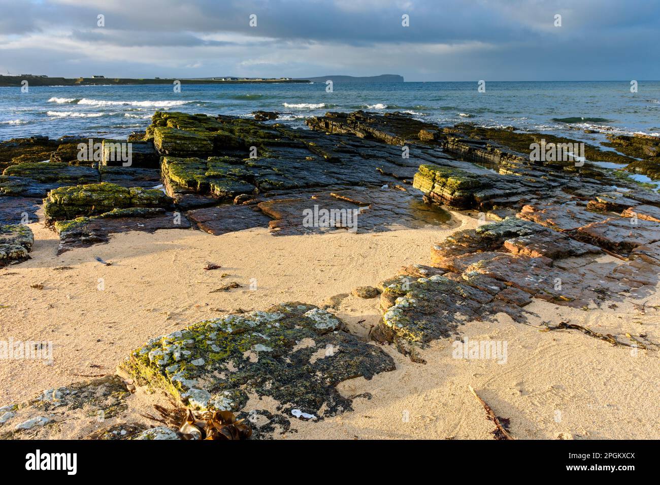 Dunnet Head from a rocky beach near the village of Mey, Caithness ...