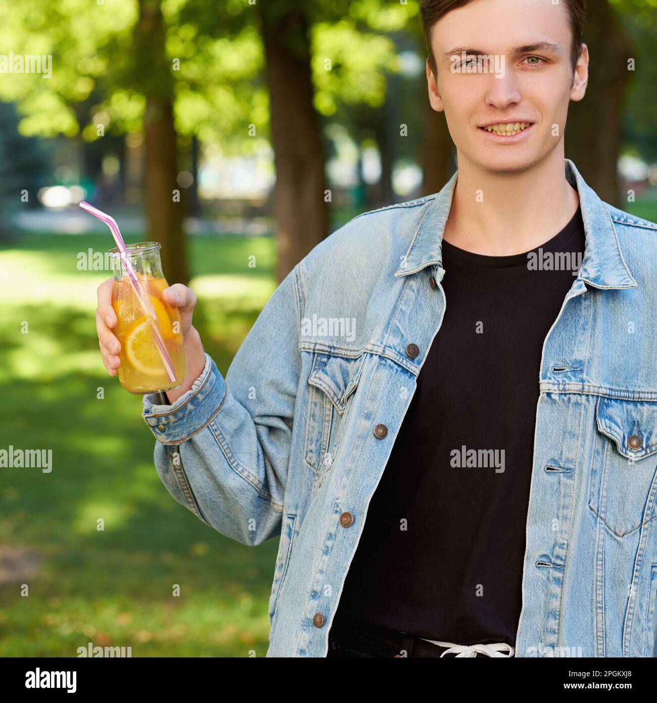 Healthy youth lifestyle. Happy guy with detox Stock Photo - Alamy