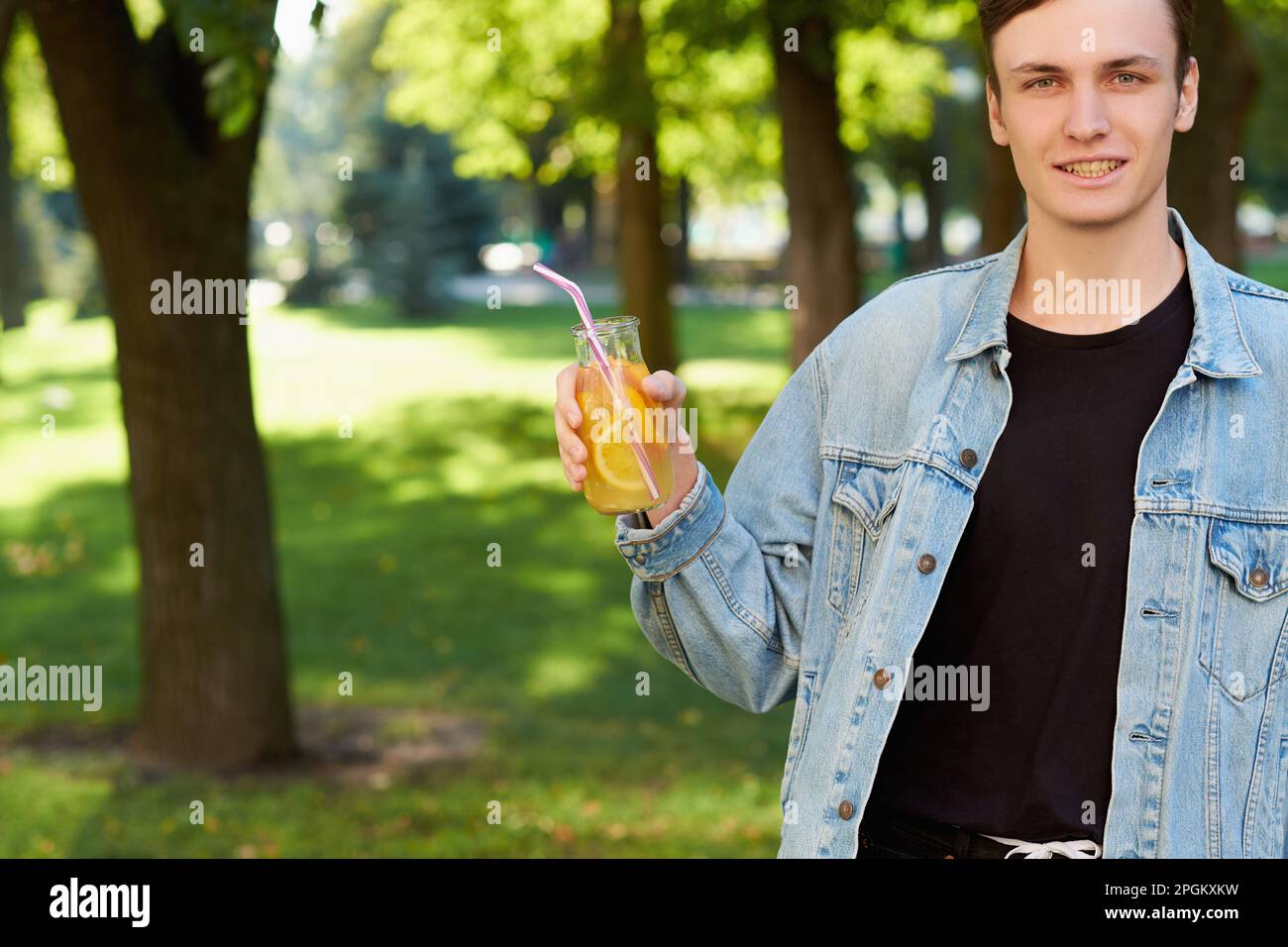 Healthy youth lifestyle. Happy guy with detox Stock Photo - Alamy