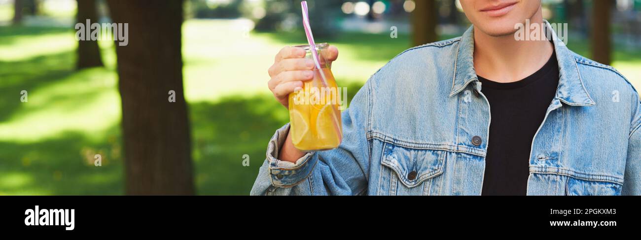 Healthy youth lifestyle. Happy guy with detox Stock Photo - Alamy