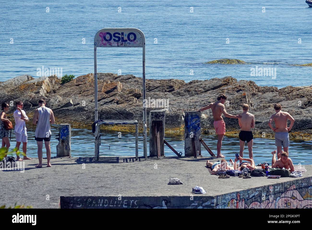 Norway, Oslo, The small, but pretty beach of Huk sits towards the end ...