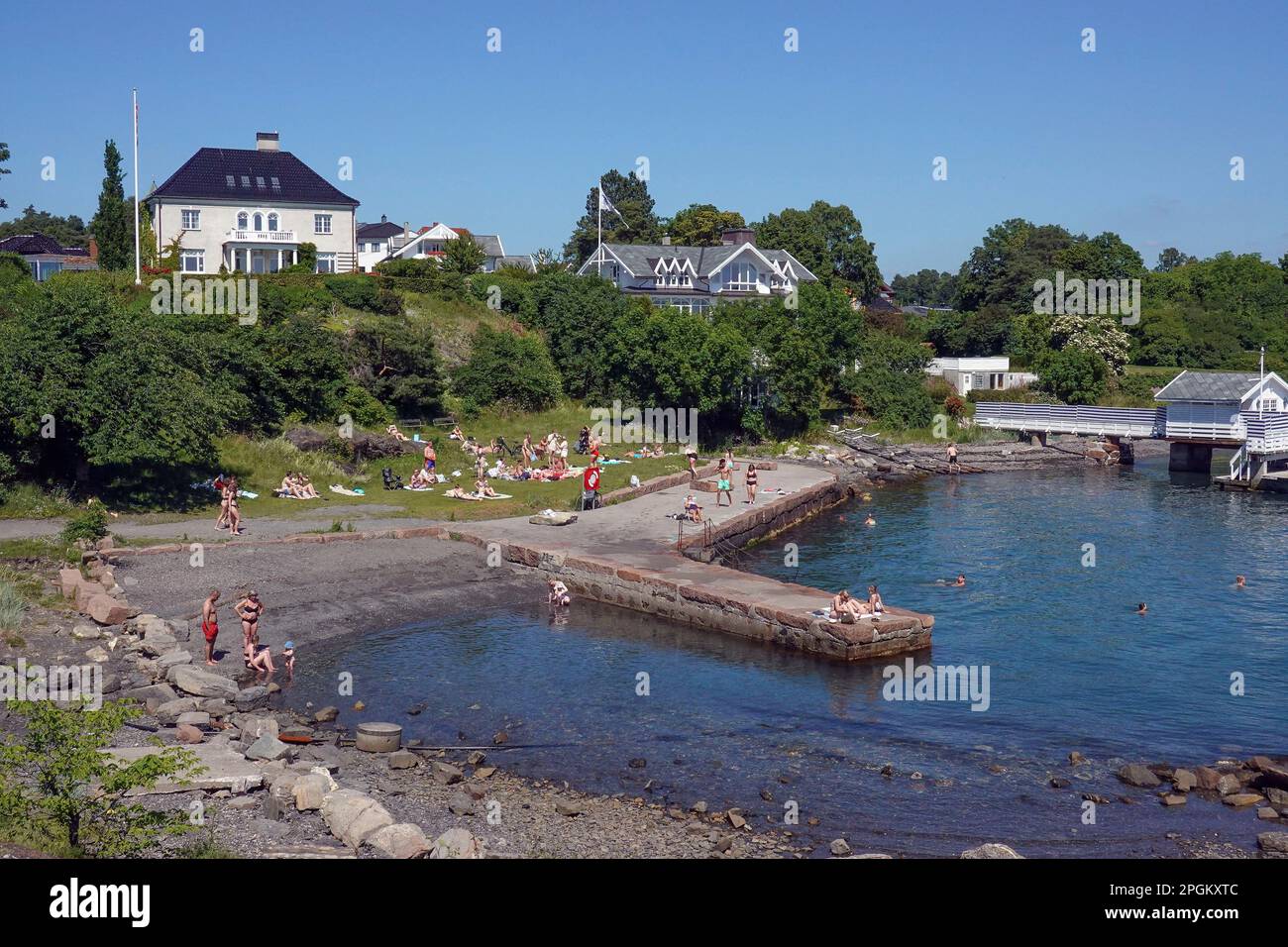 Norway, Oslo, The small, but pretty beach of Huk sits towards the end ...