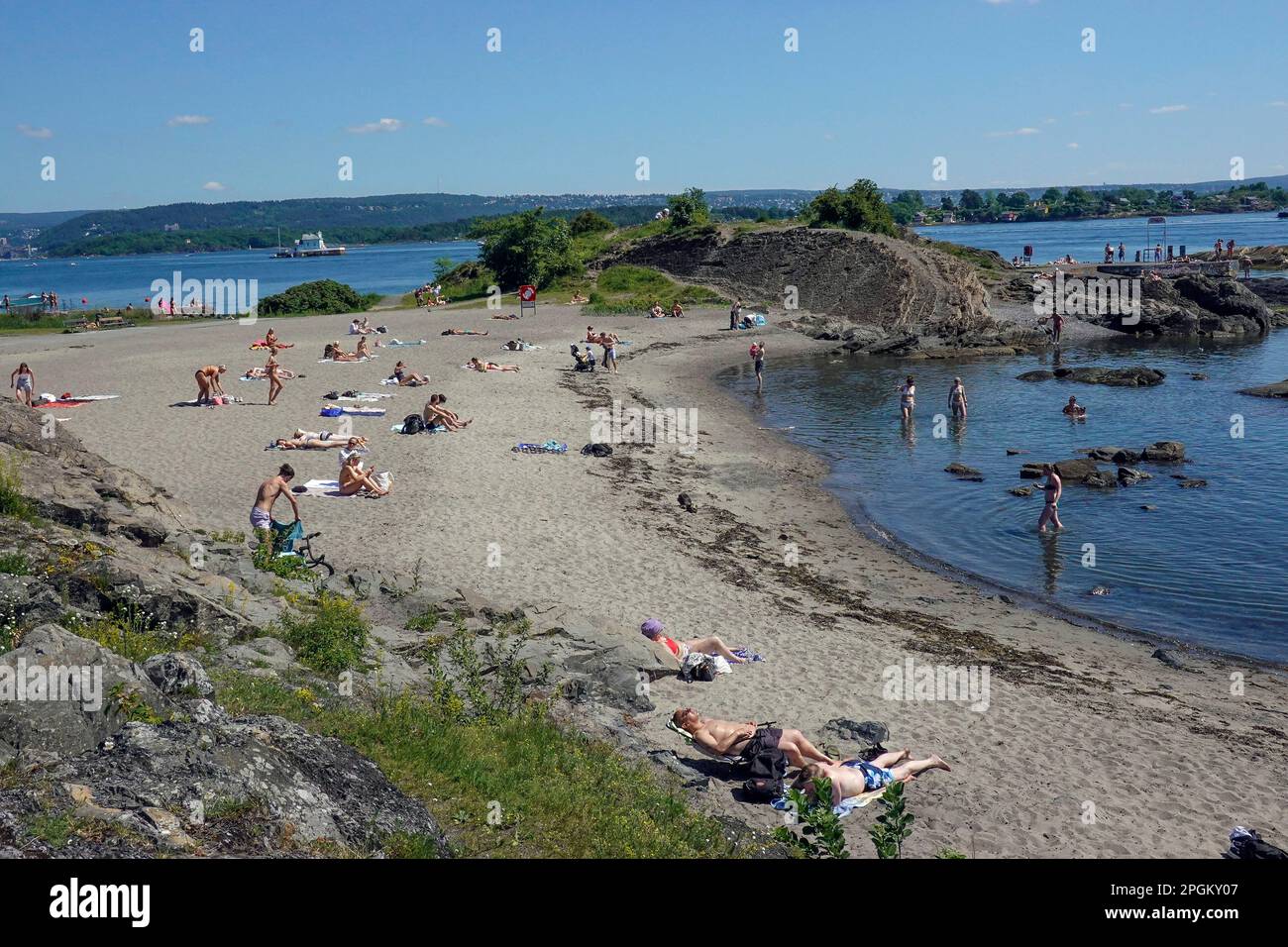 Norway, Oslo, The small, but pretty beach of Huk sits towards the end ...