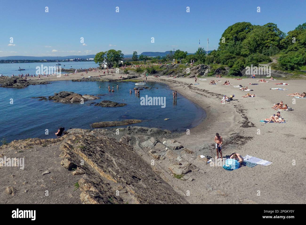 Norway, Oslo, The small, but pretty beach of Huk sits towards the end ...