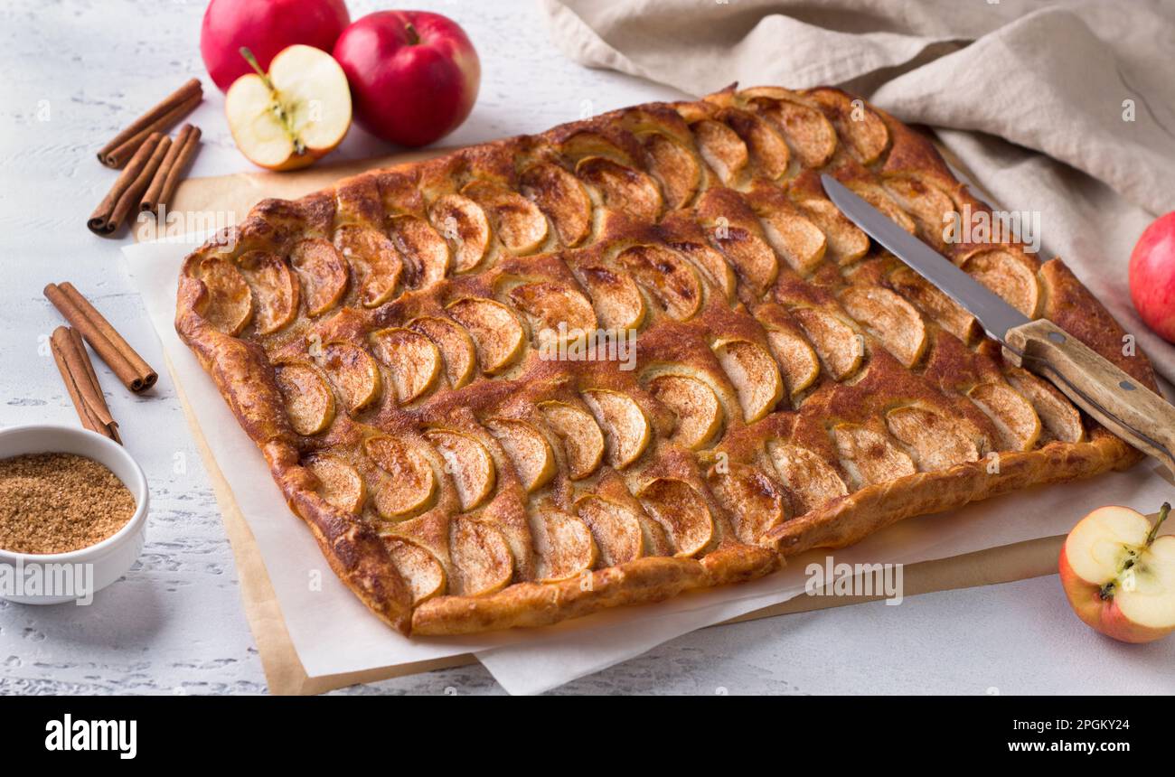 Spanish apple pie, flatbread with apples, almoishavena with fresh ...
