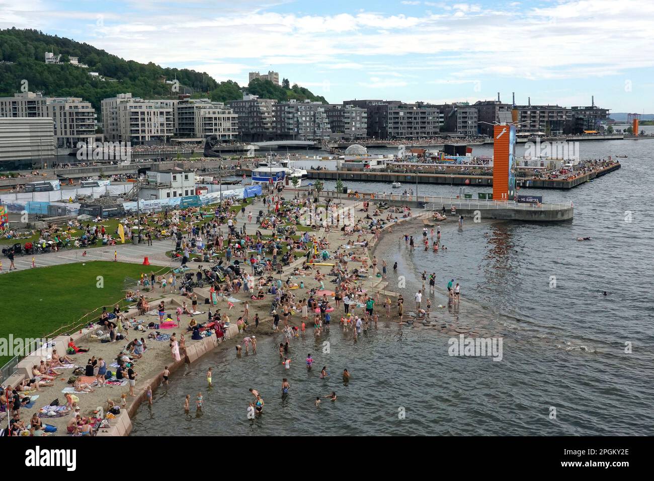 Norway, Oslo, Operastranda is a 100-metre-long beach in Oslo's city ...