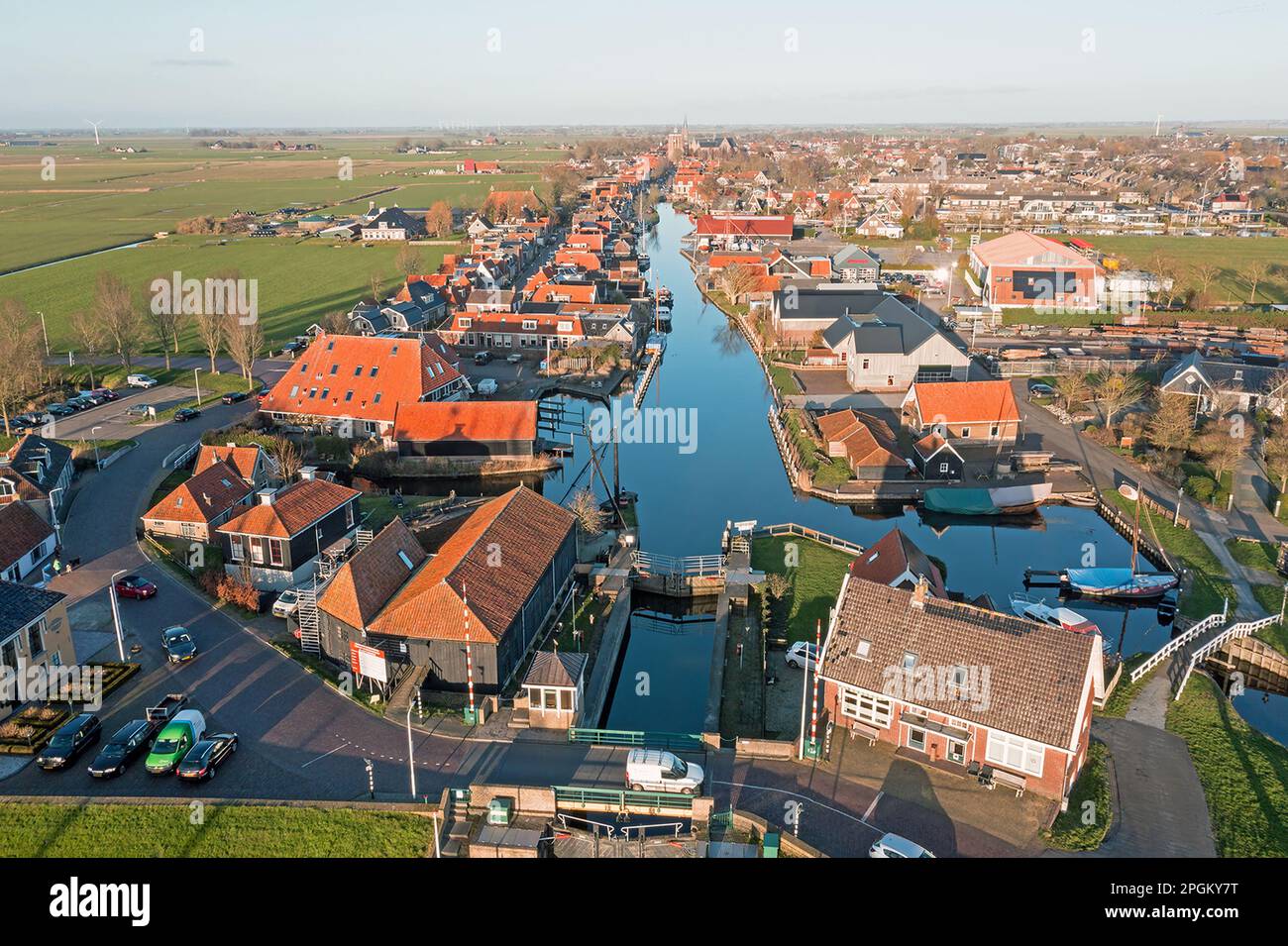 Aerial from the historical town Workum in Friesland the Netherlands ...