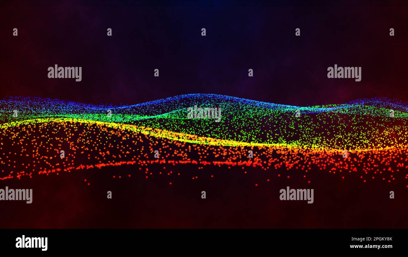 Vector in concept of technology. Flowing red dots particles wave ...