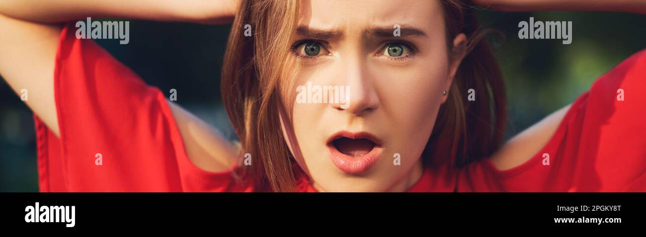 Bad surprise expression. Woman in troubles Stock Photo - Alamy