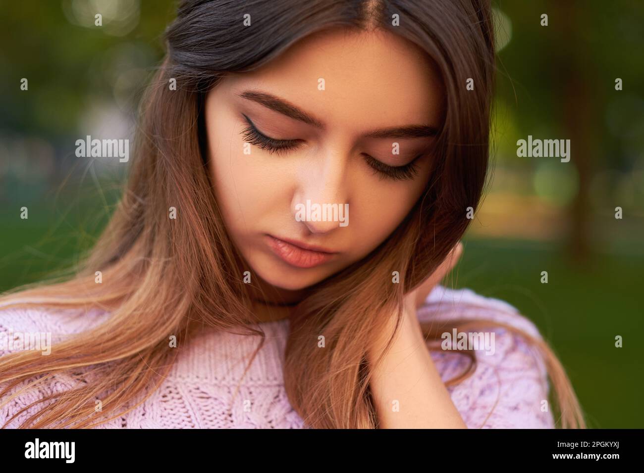 Shame and shyness facial expression Stock Photo - Alamy