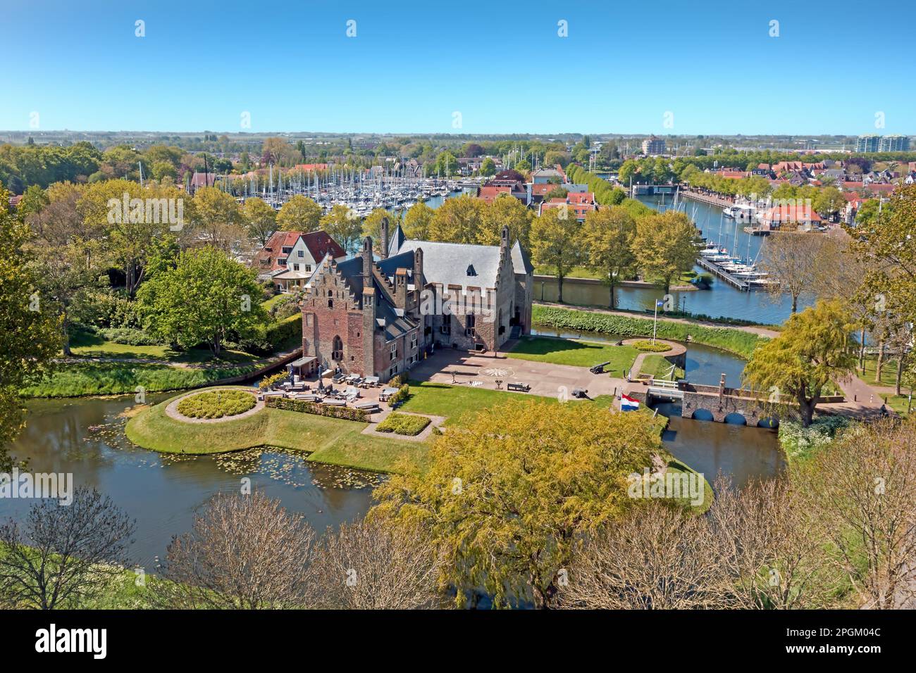 Aerial from the city Medemblik with the Radboud castle in the ...