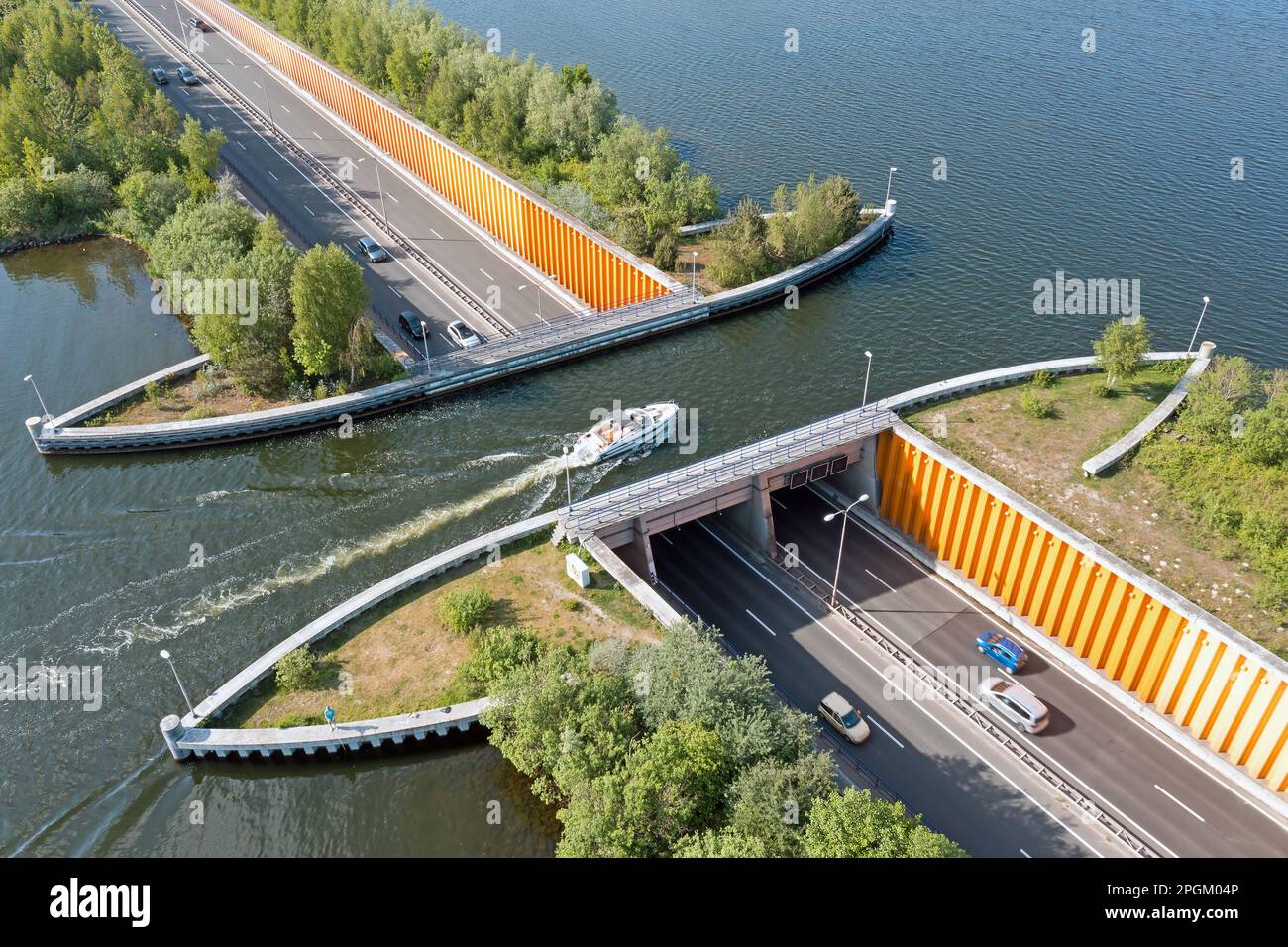 Aerial from the aquaduct in Harderwijk at the Veluwemeer in the ...