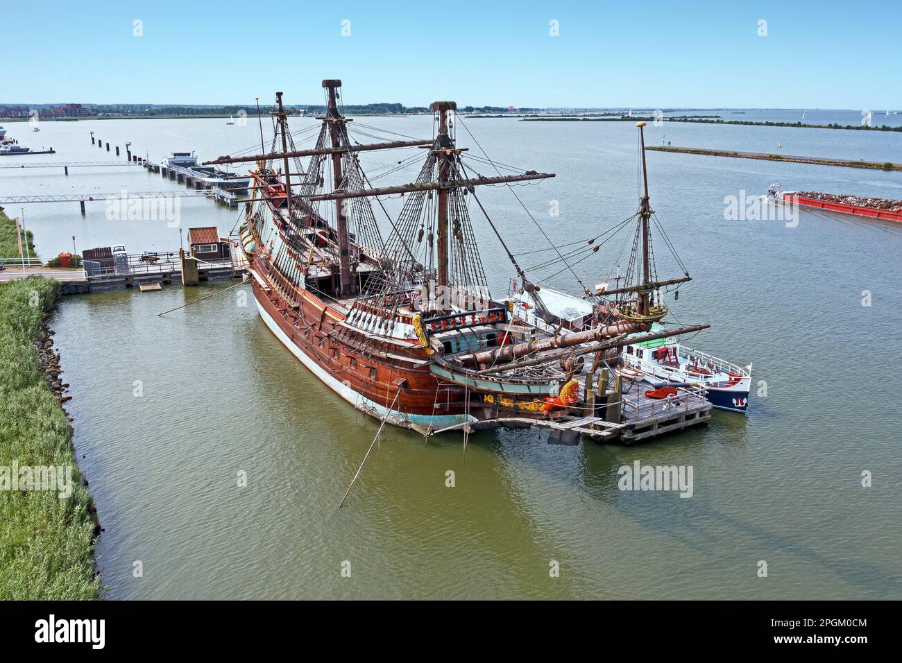 Aerial from a traditional sailing ship in the harbor from Amsterdam ...