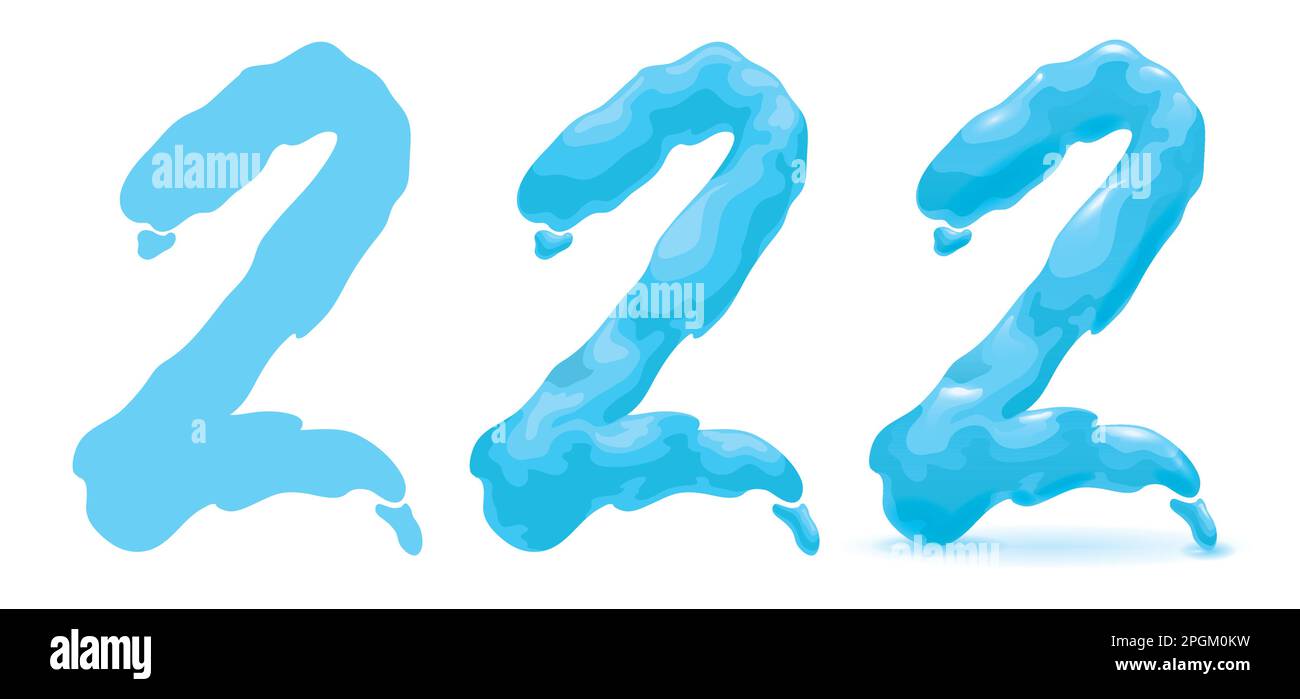 Three versions of the number 2 with watery effect in different ...