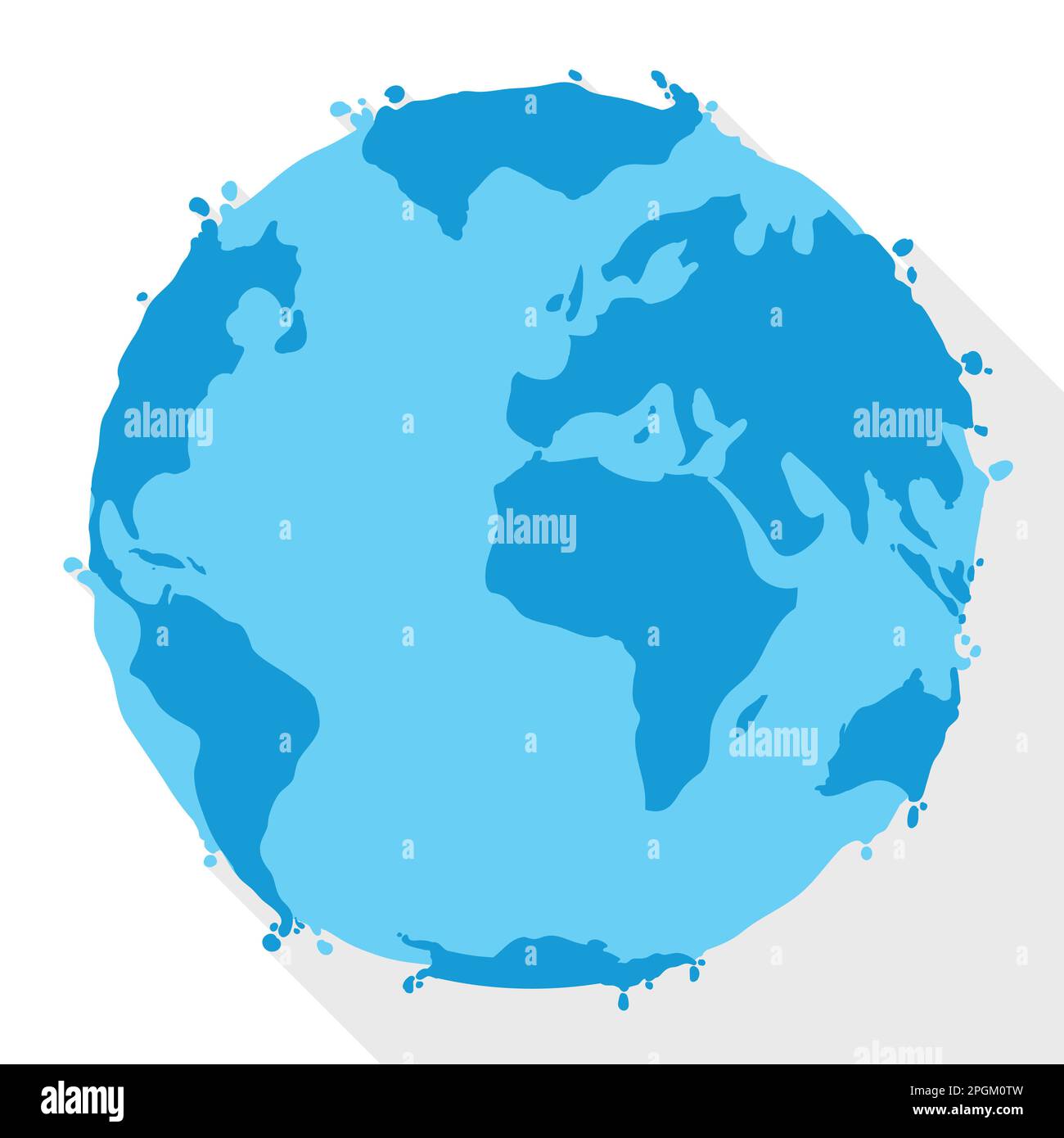Blue globe with continents with watery effect in flat style and long ...