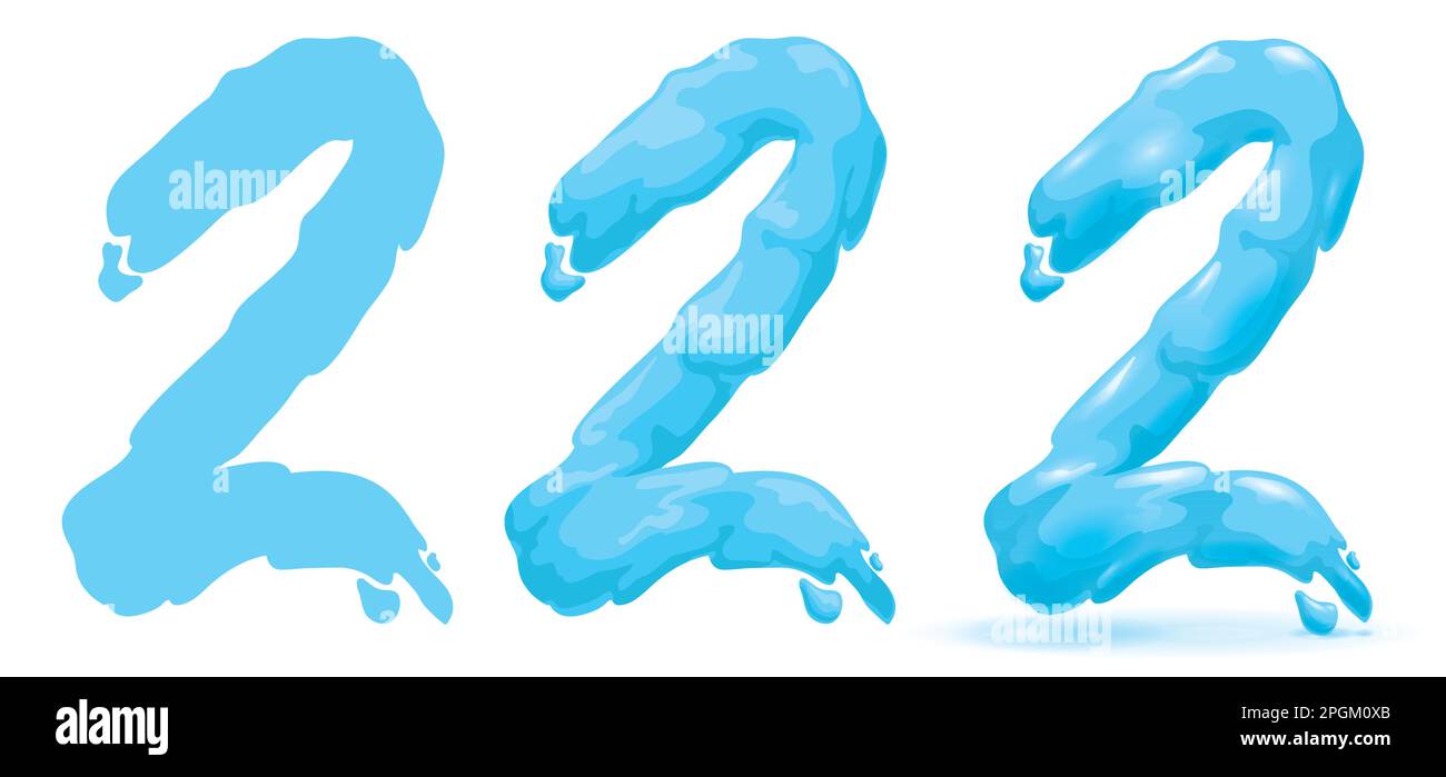 Set of three variations of number 2 with watery effect: flat silhouette ...