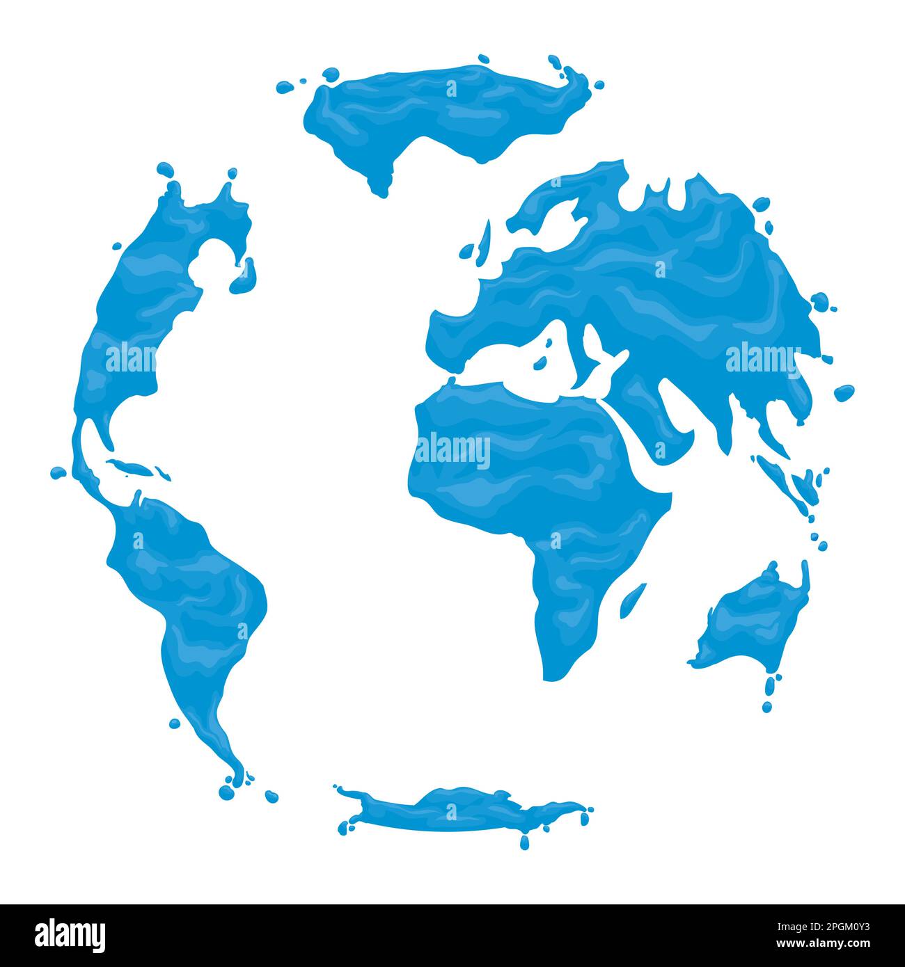 Abstract globe with blue continents with a watery effect. Cartoon style ...