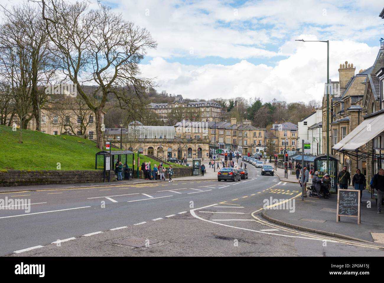 Shops on Terrace Road in the Peak District town of Buxton, Derbyshire ...