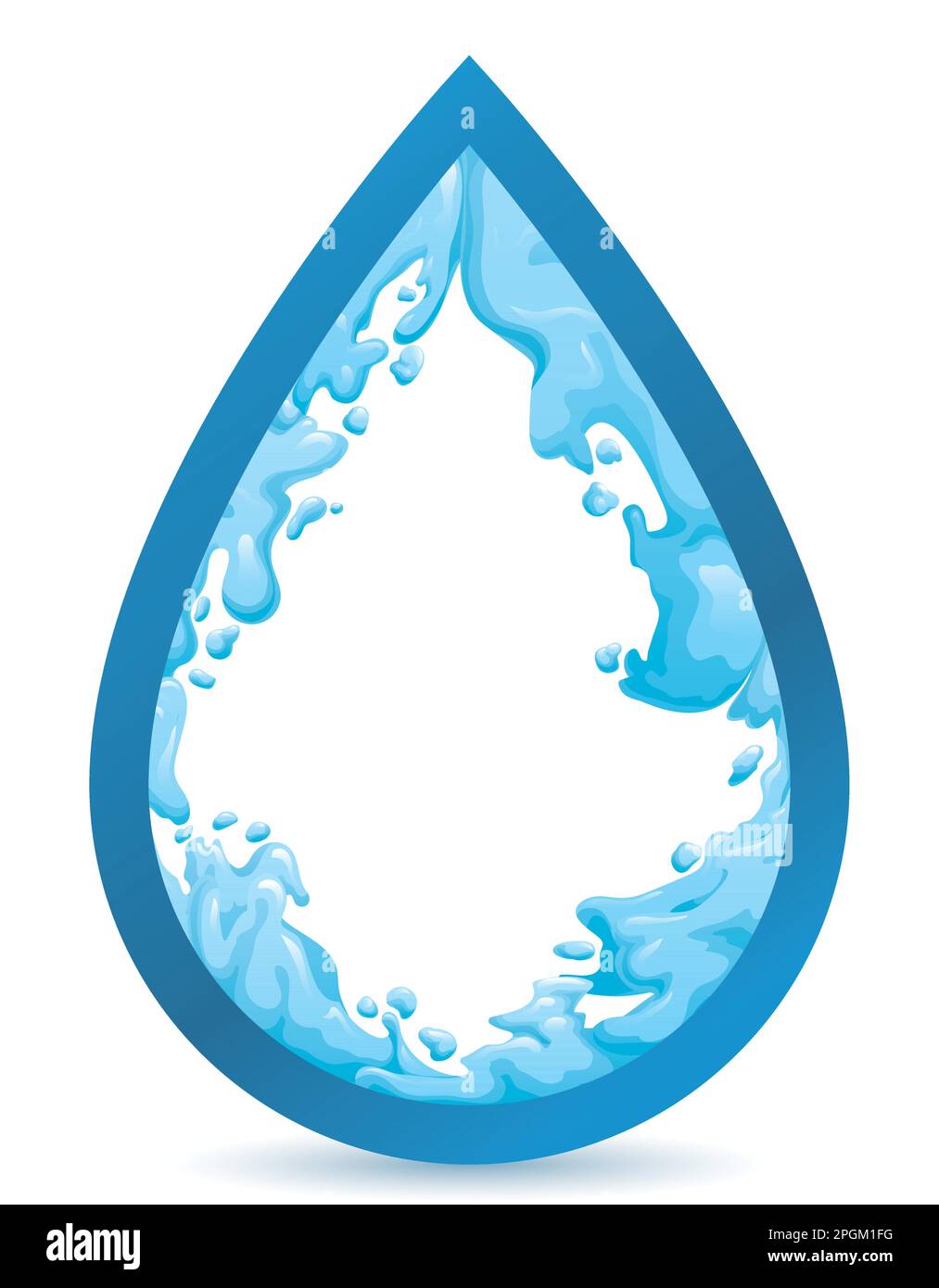 Isolated frame in the shape of a drop with water splashes and droplets ...