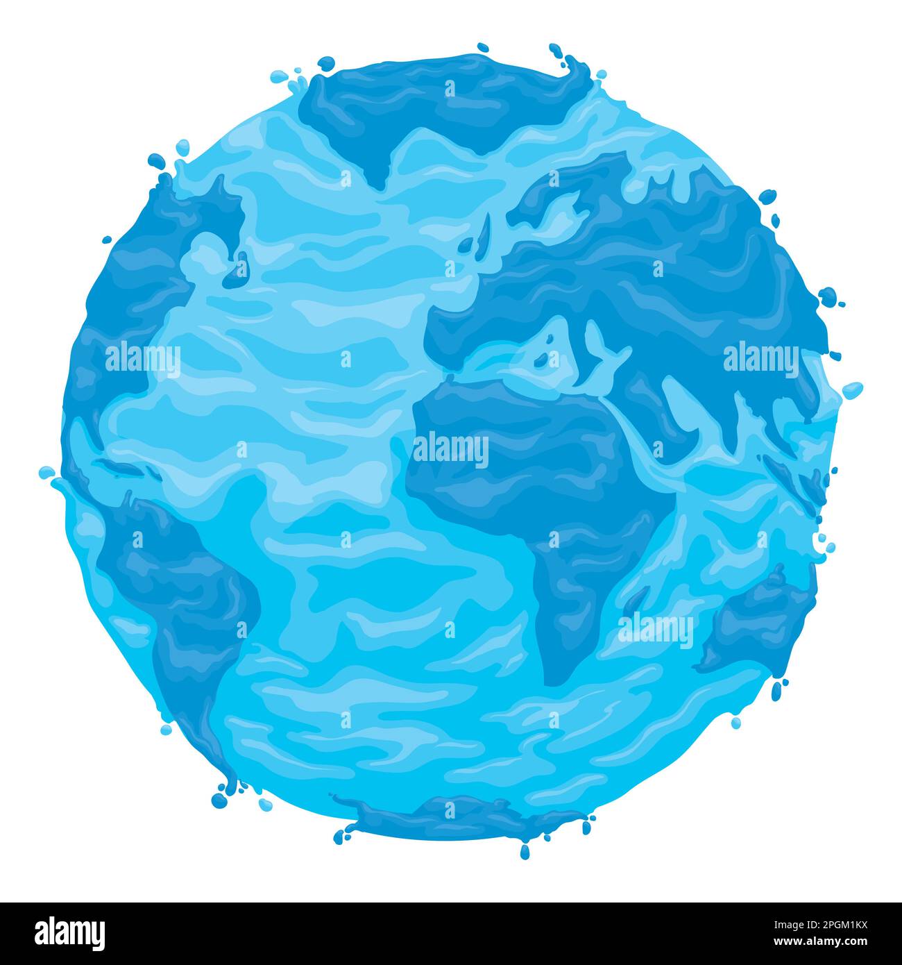 Globe with blue color, watery effect and drops. Design in cartoon style ...