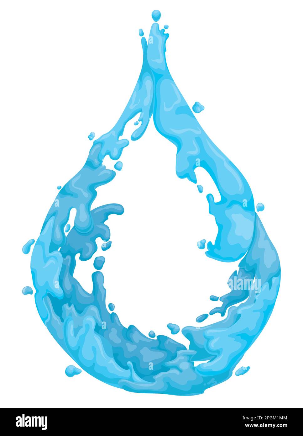 Stream of water forming a blue drop. Design isolated in cartoon style ...