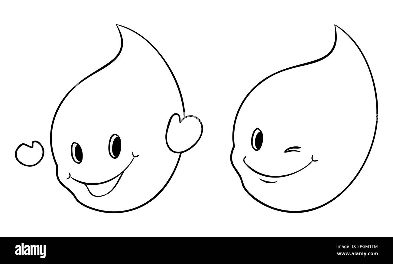 Pair of cute droplets, one with happy gesture and raised hands and the ...