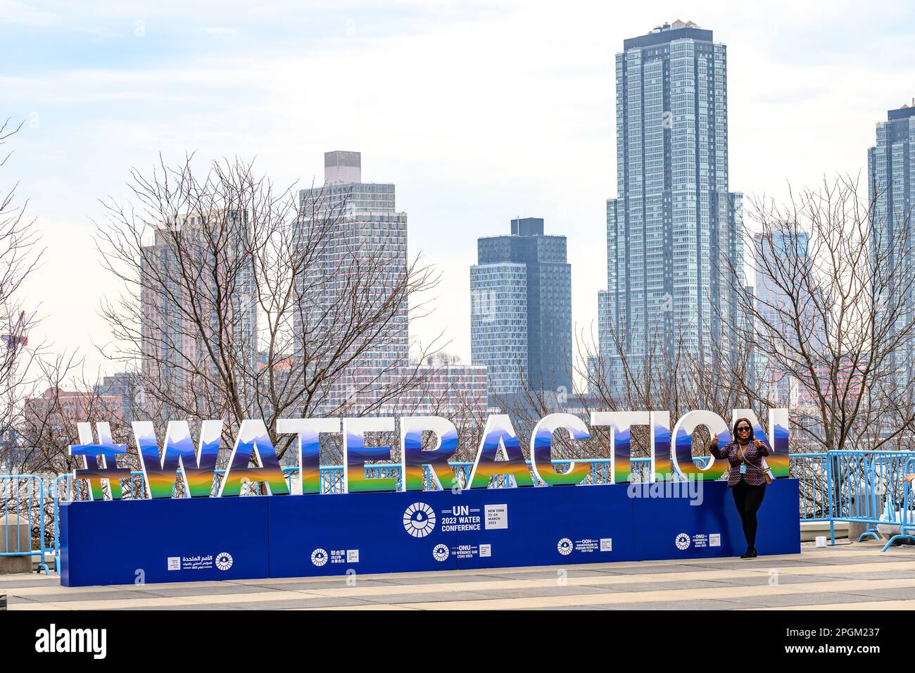 New York, USA. 23rd Mar, 2023. Delegates pose next to a #WATERACTION ...