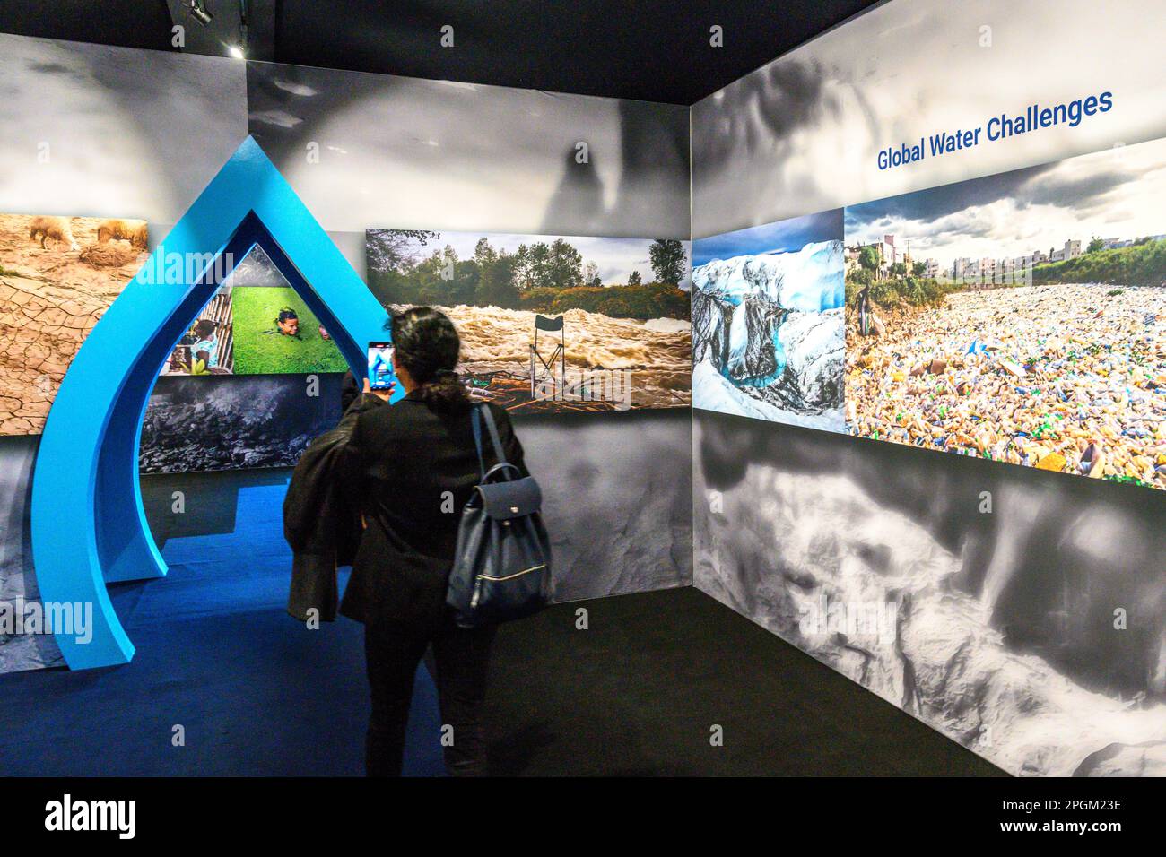 New York, USA. 23rd Mar, 2023. Delegates visit a display set up at the ...