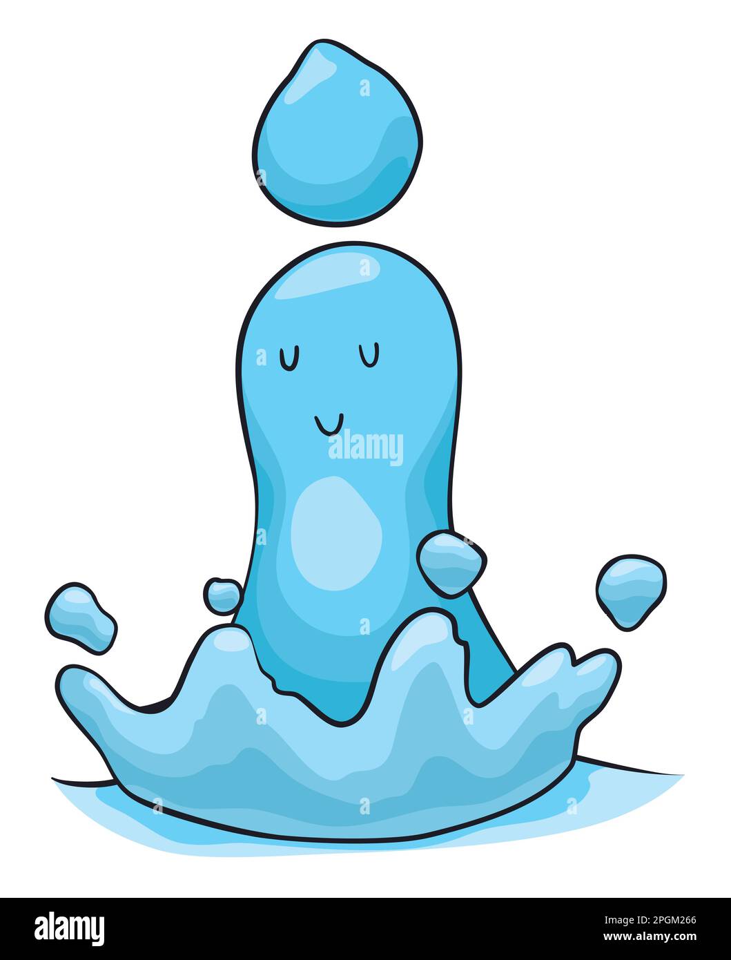 Blue water character like drop impact with cute gesture and droplet on ...