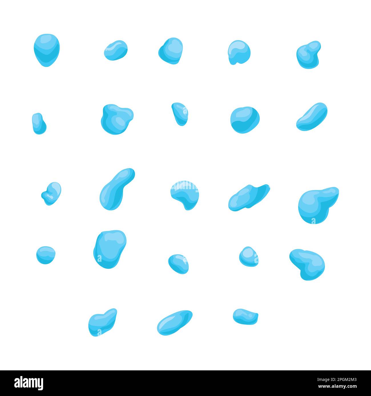Set with blue water drops in cartoon style in different variations ...