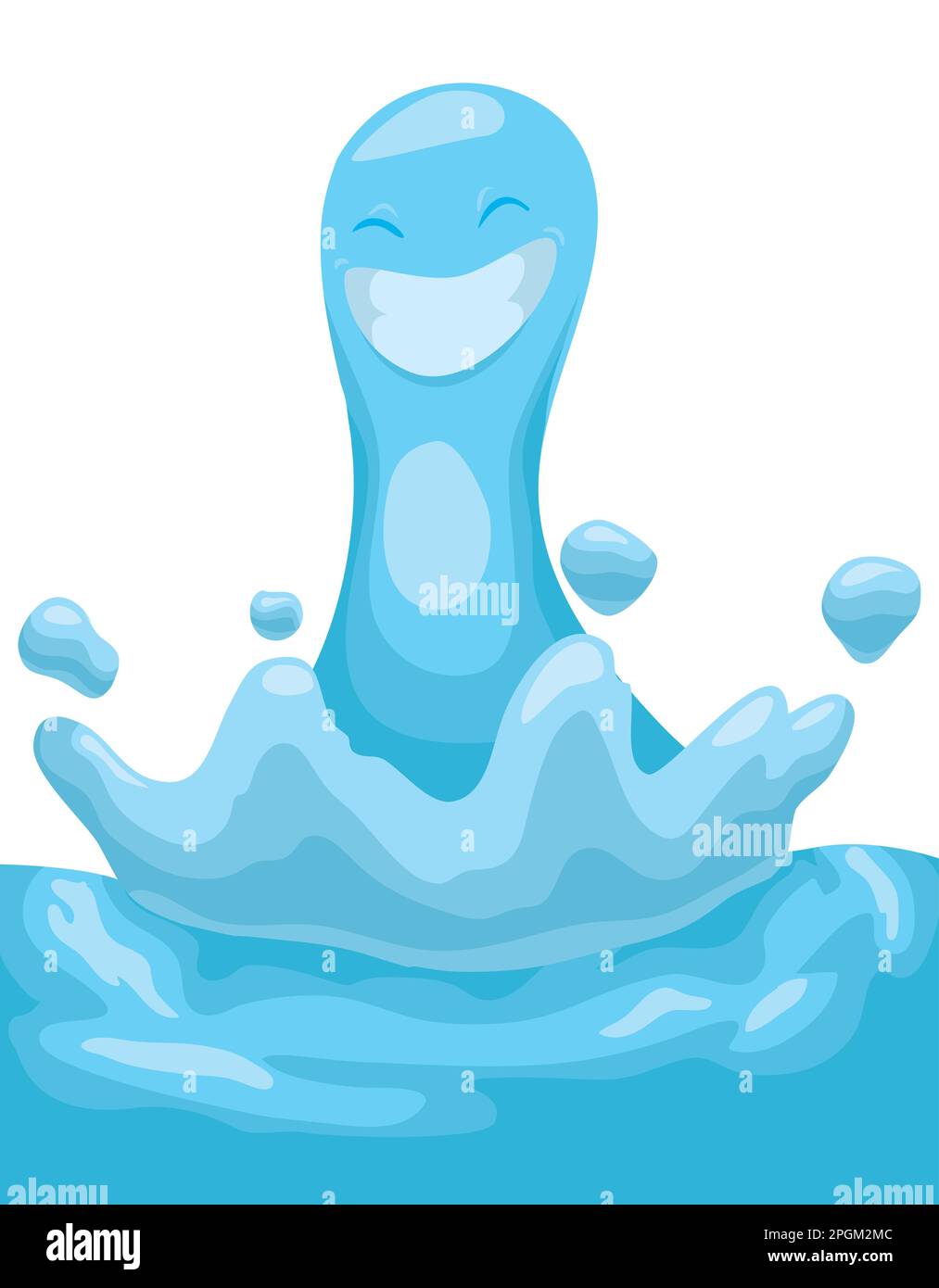 Happy and beaming blue character formed by a drop impact with water ...