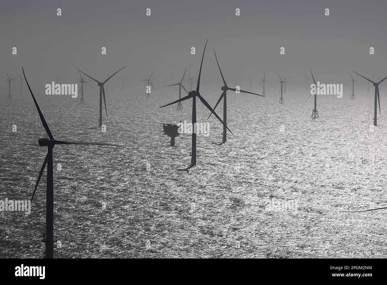 Helgoland, Germany. 23rd Mar, 2023. Numerous wind turbines, including ...