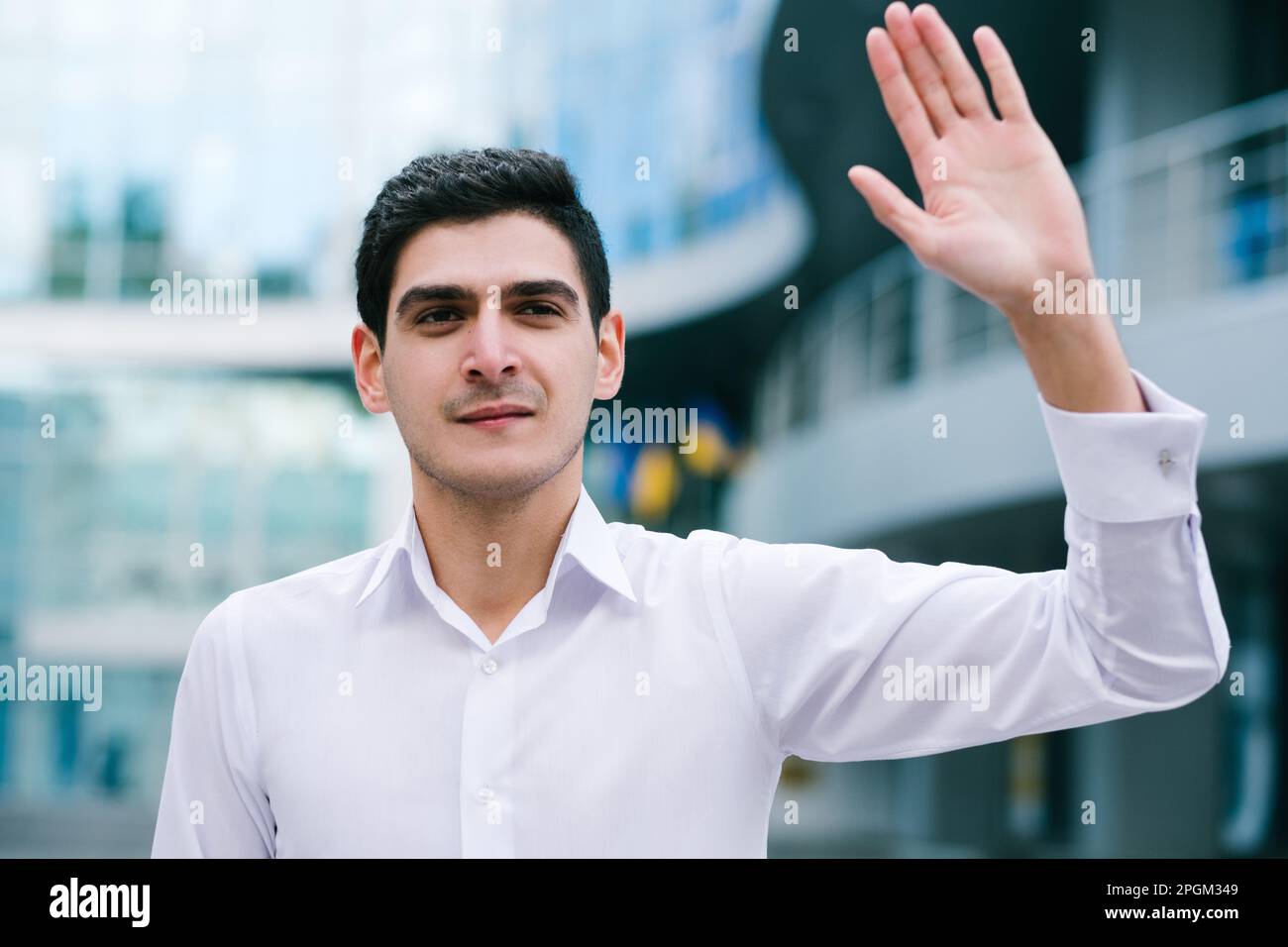 hello greeting sign communication interaction man Stock Photo - Alamy