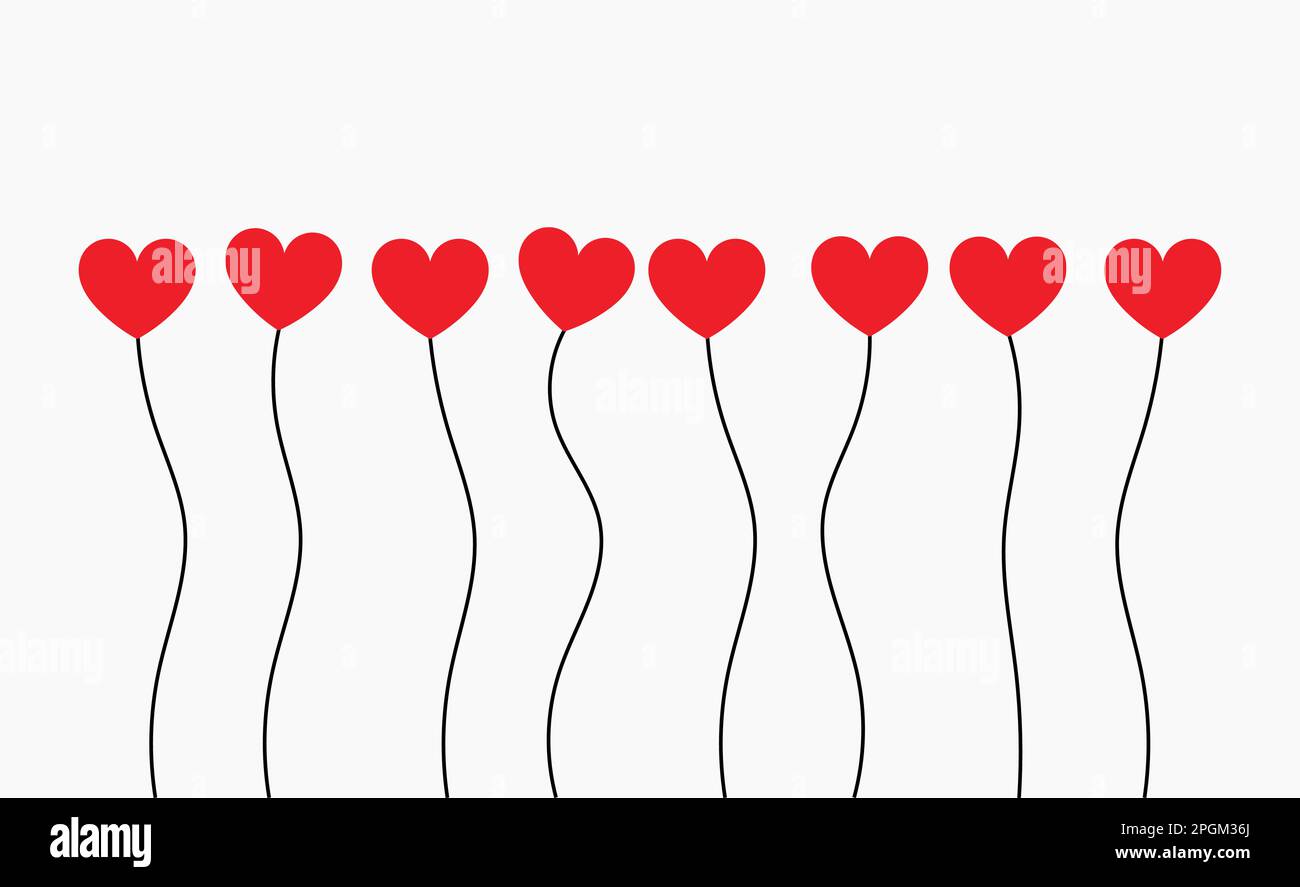 Cute red hearts on stems. Love Valentines Day card. Vector illustration ...