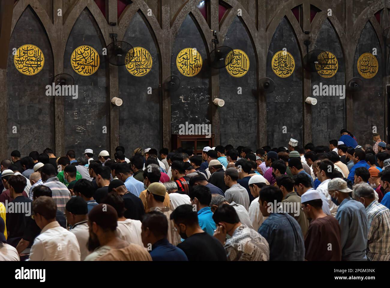 Muslims seen praying during the first day of Ramadan at the Islamic ...