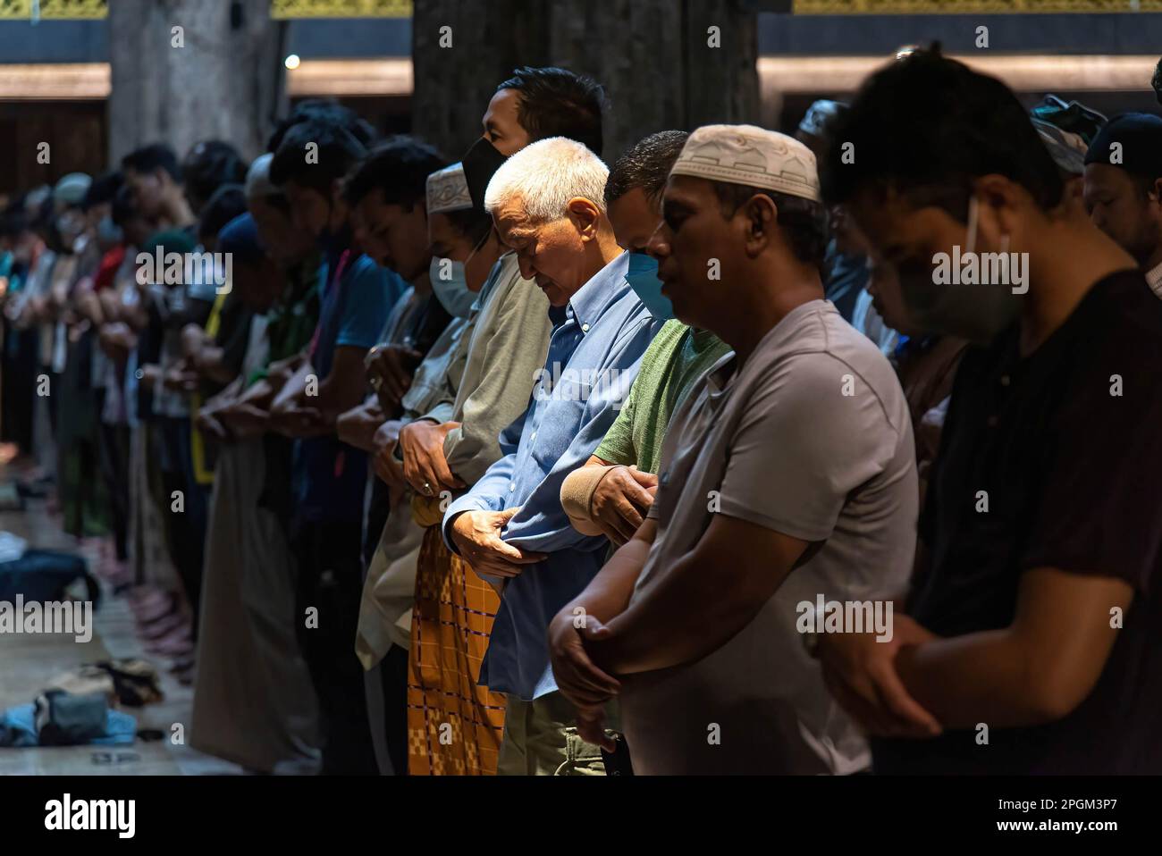 Muslims seen praying during the first day of Ramadan at the Islamic ...