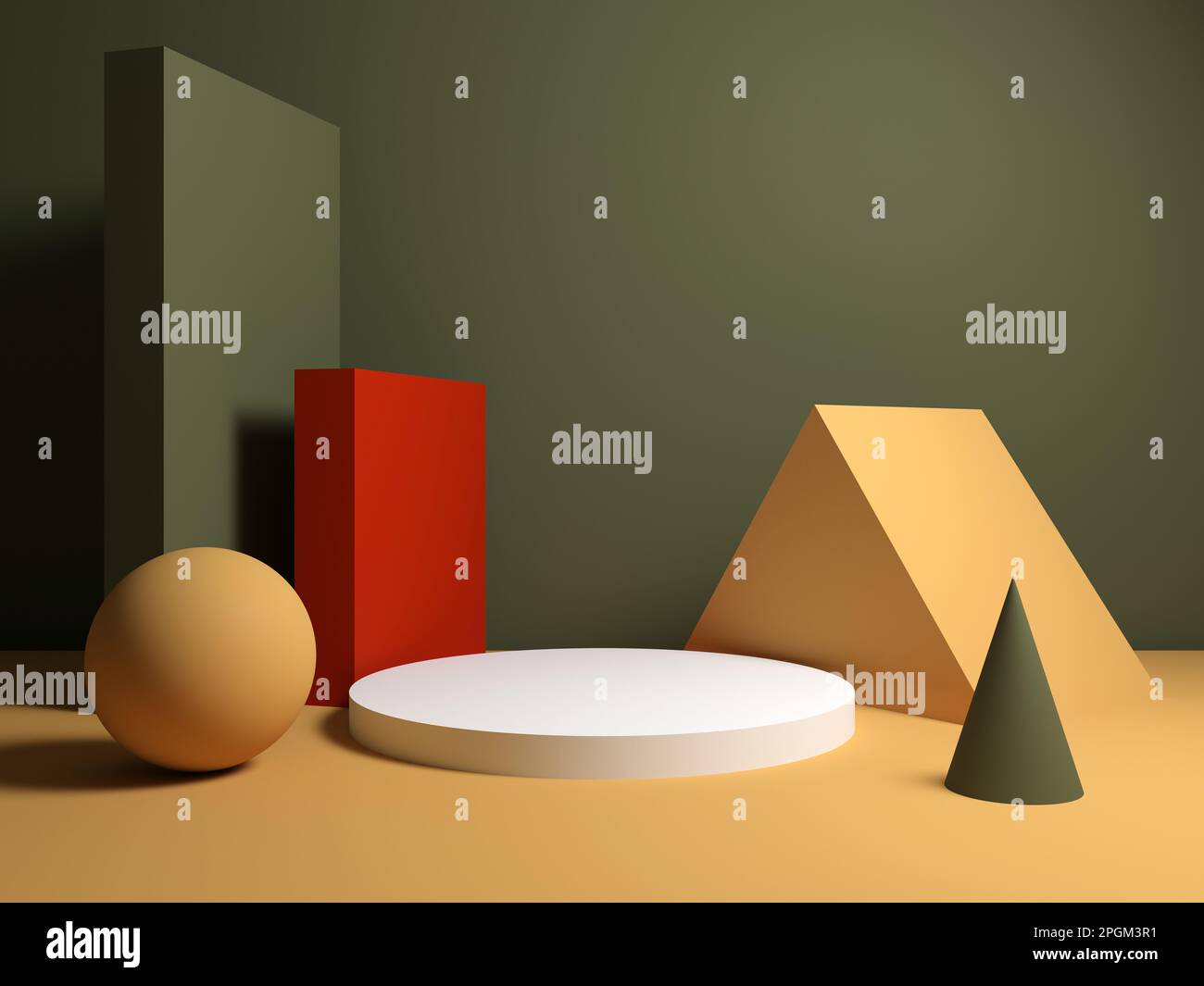 Abstract geometric still life installation with geometric shapes and an ...