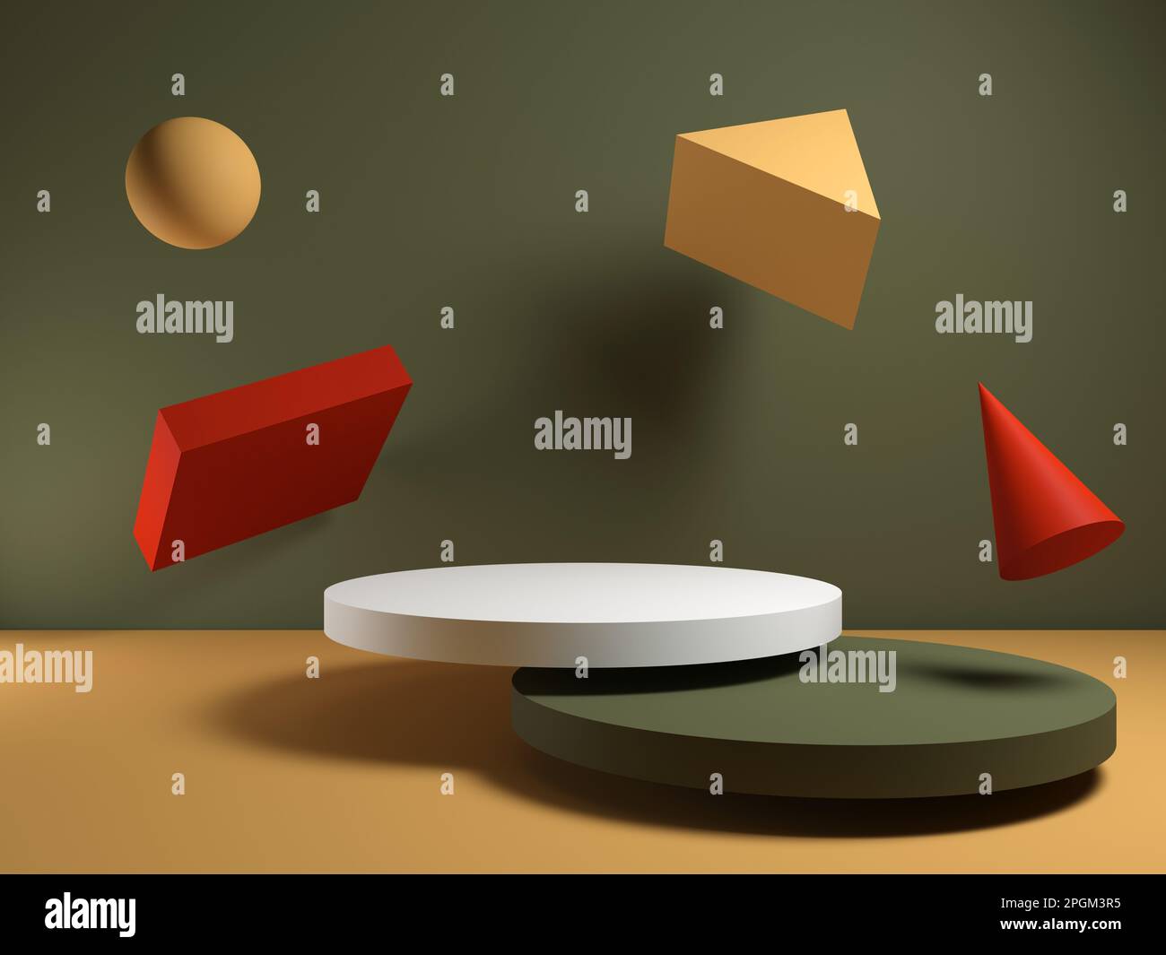 Abstract geometric background with flying geometric shapes and an empty ...